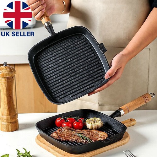 Cast Iron Griddle Frying Pan Grills Non-Stick Skillet Cooking Fry ...