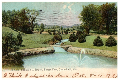 Fountain and Brook Forest Park Springfield Massachusetts Postcard ...