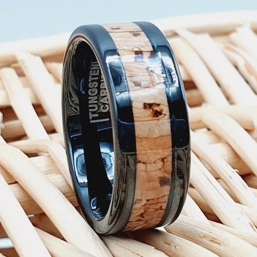 Men's Unique Personalized Band – Cork Inlay with Black Tungsten ...