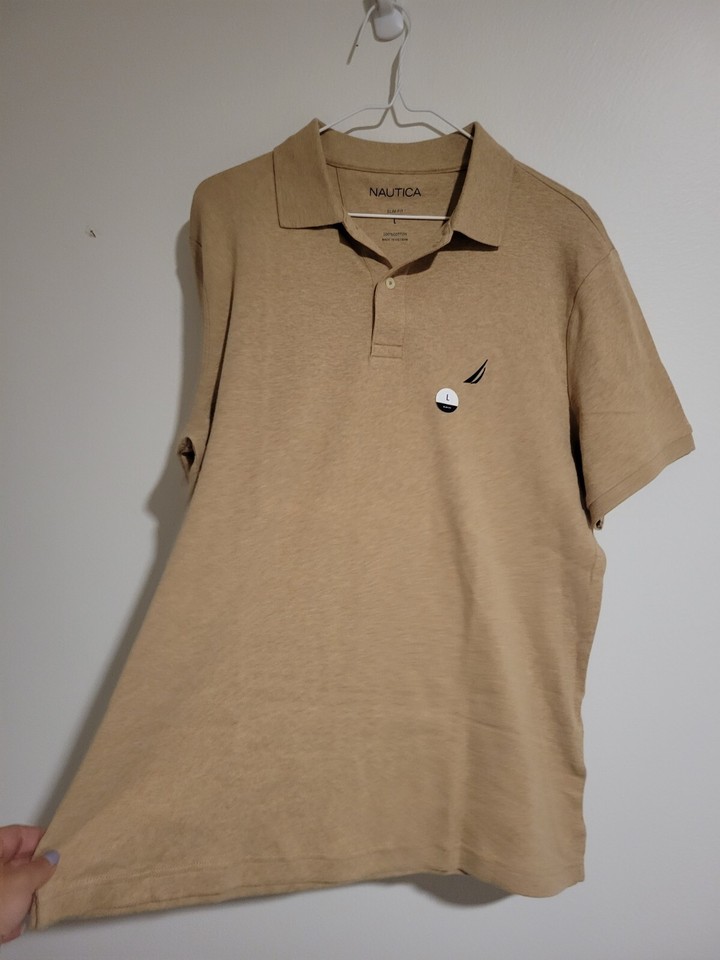 Nautica Slim Fit Polo Shirt Large Tan Polo Rugby Golf Work Yacht ...