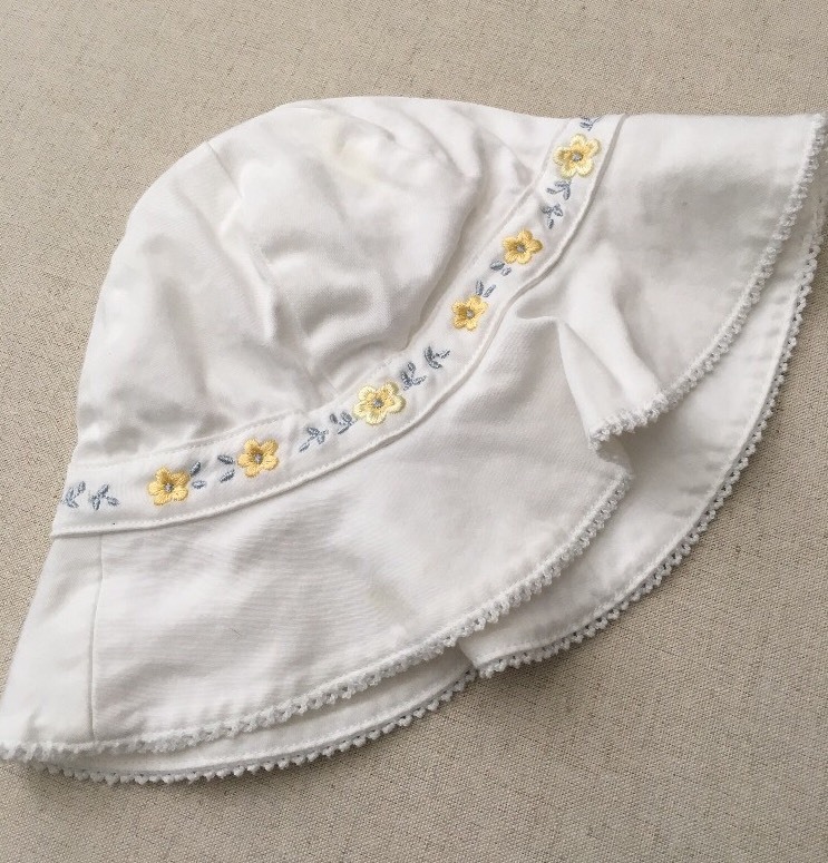Koala Baby Sunhat Size 6-12mo, White, Yellow Embroidered Flowers Trim ...