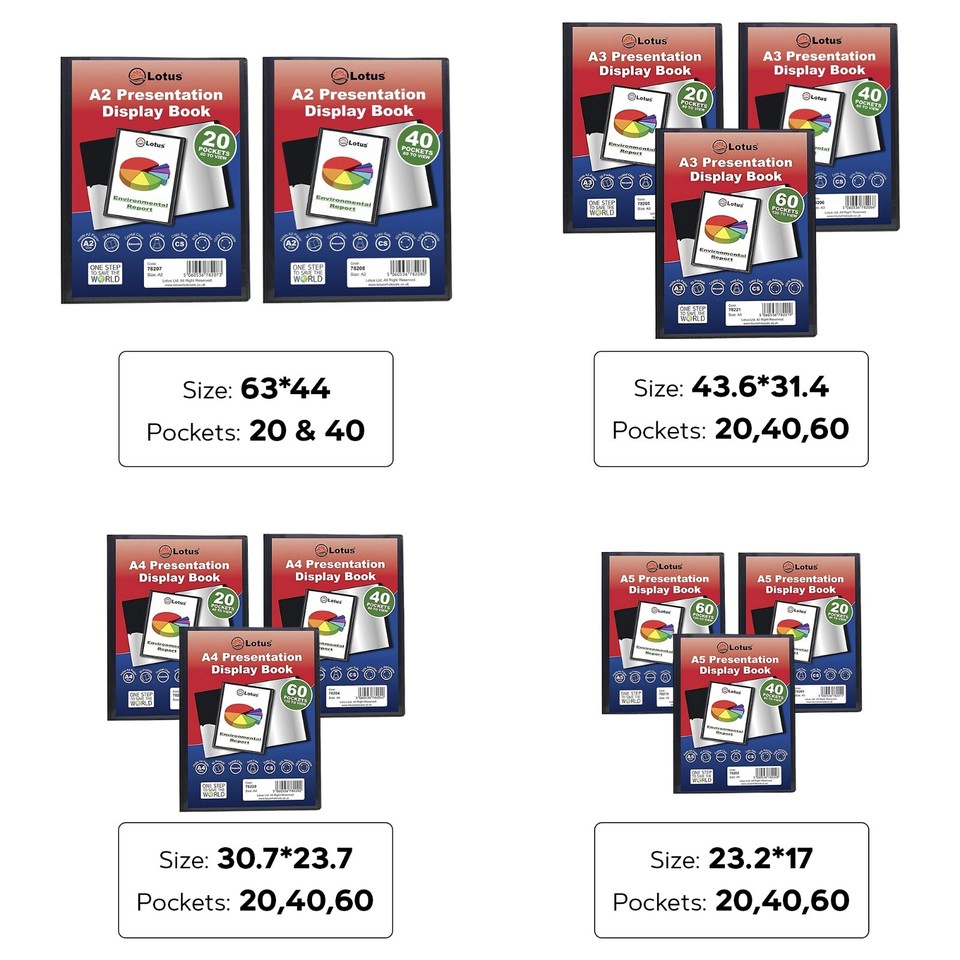A2 Black Display Book 10 20 40 Pocket Presentation Folder Document ...