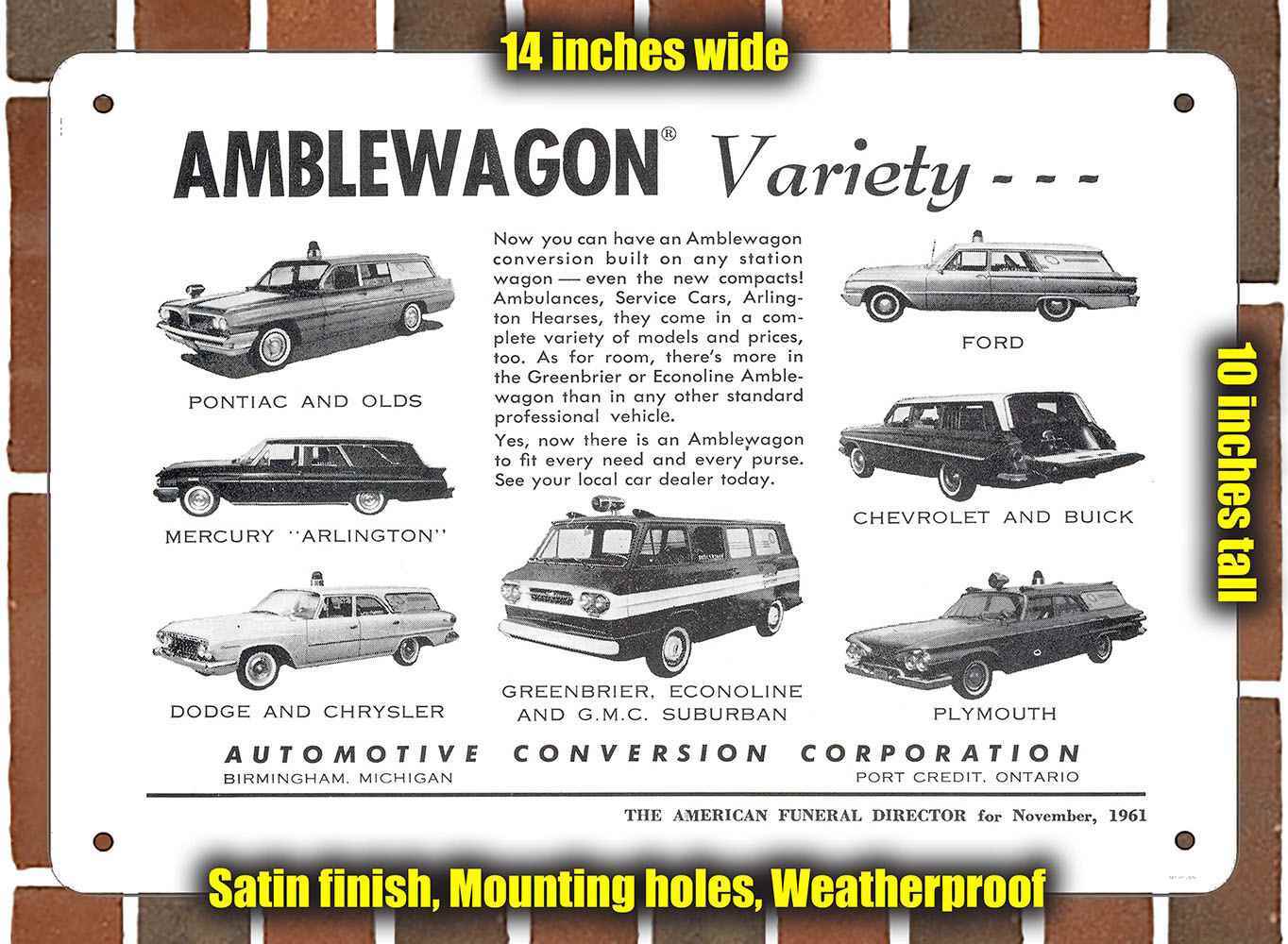 Metal Sign - 1961 Amblewagon Hearses and Ambulances- 10x14 inches | eBay