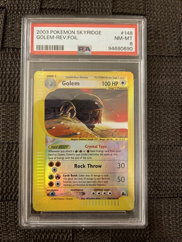 PSA 8 Pokemon Card SKYRIDGE GOLEM Crystal Type - Reverse Holo Foil 148/ ...