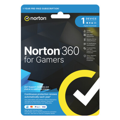 Norton 360 Internet Security for Gamers 50GB - 1 Year 1 Device | eBay ...