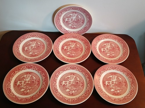 Royal China Saucers Plates Red Willow Ware Pink 6.25” Lot of 7 Vintage ...
