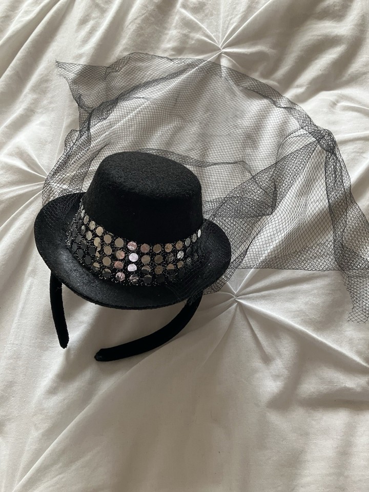 Small Black & Silver Sequins Hat Fascinator Hair Band Accessory Fancy ...