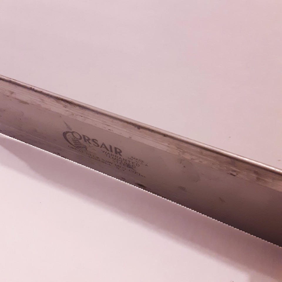 Vintage CORSAIR Hand Saw Warranted Tempered Miter Back USA 12" blade Mr ...