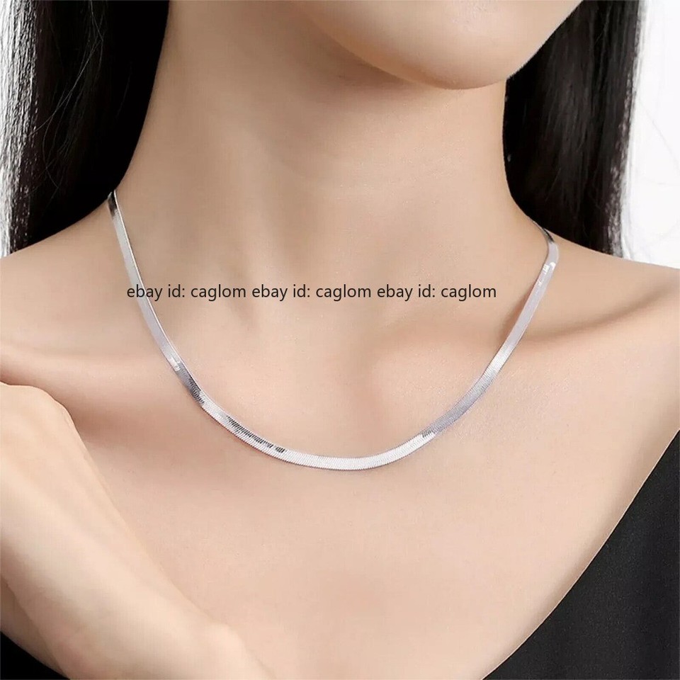 Real Pure Platinum 950 Chain Women 2.4mm Flat Snake Necklace 6.5-6.7g ...