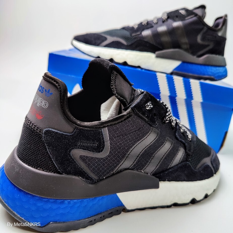 Adidas Night Jogger Men's US 14 Black White Blue Retro Boost Streetwear ...