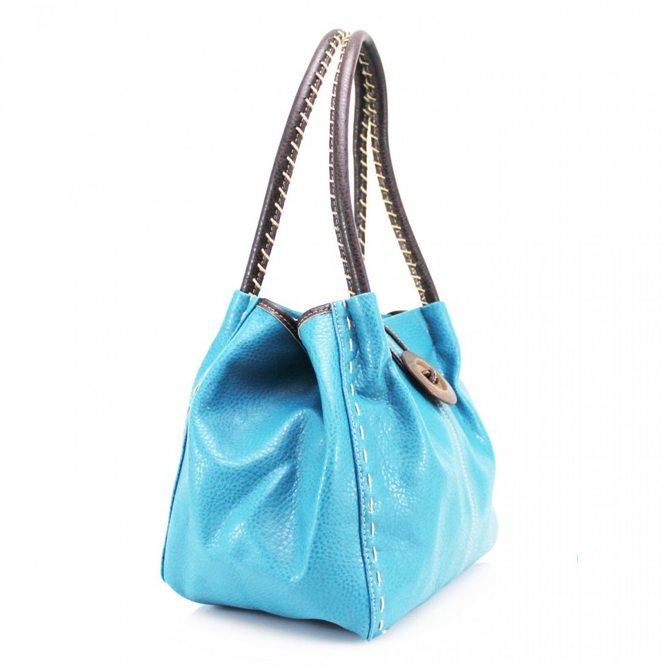 Women Shoulder Bag Large Wooden Button Front Twin Large Handles Hand ...