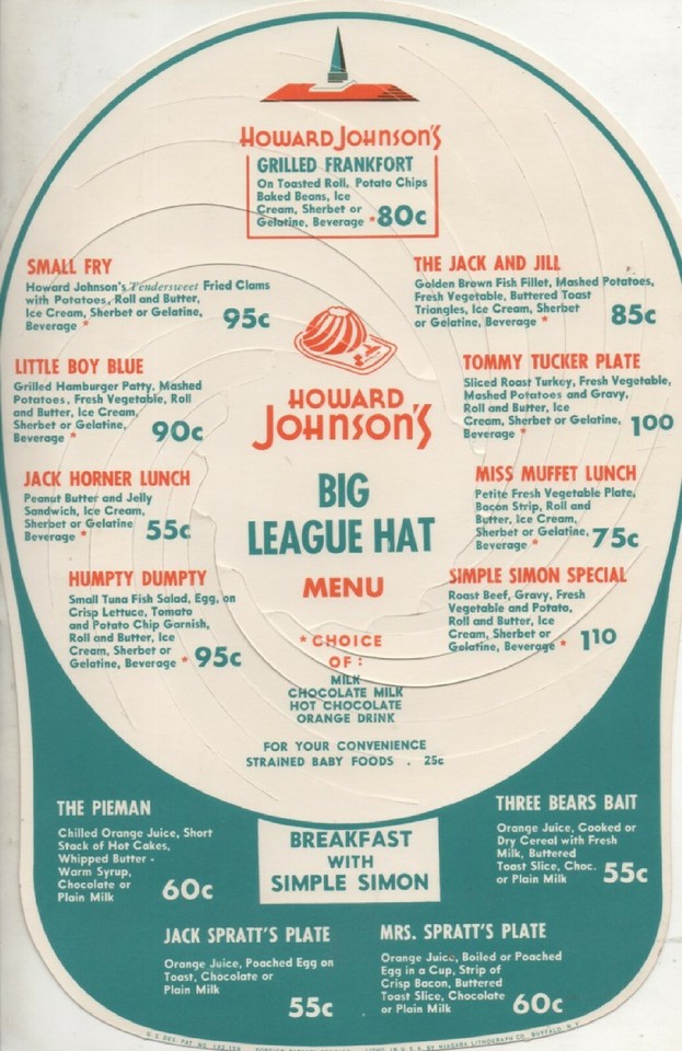 Howard Johnson's Child Menu Unused | eBay