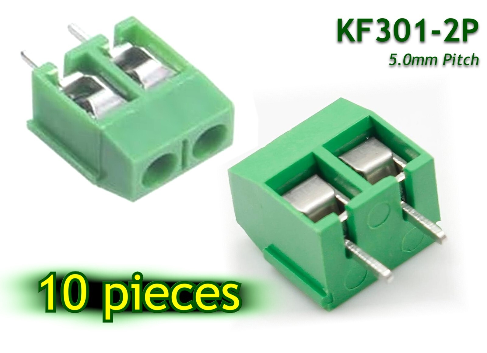 KF301-2P 2 Pole 5mm Pitch PCB Mount Screw Terminal Block - GREEN | eBay