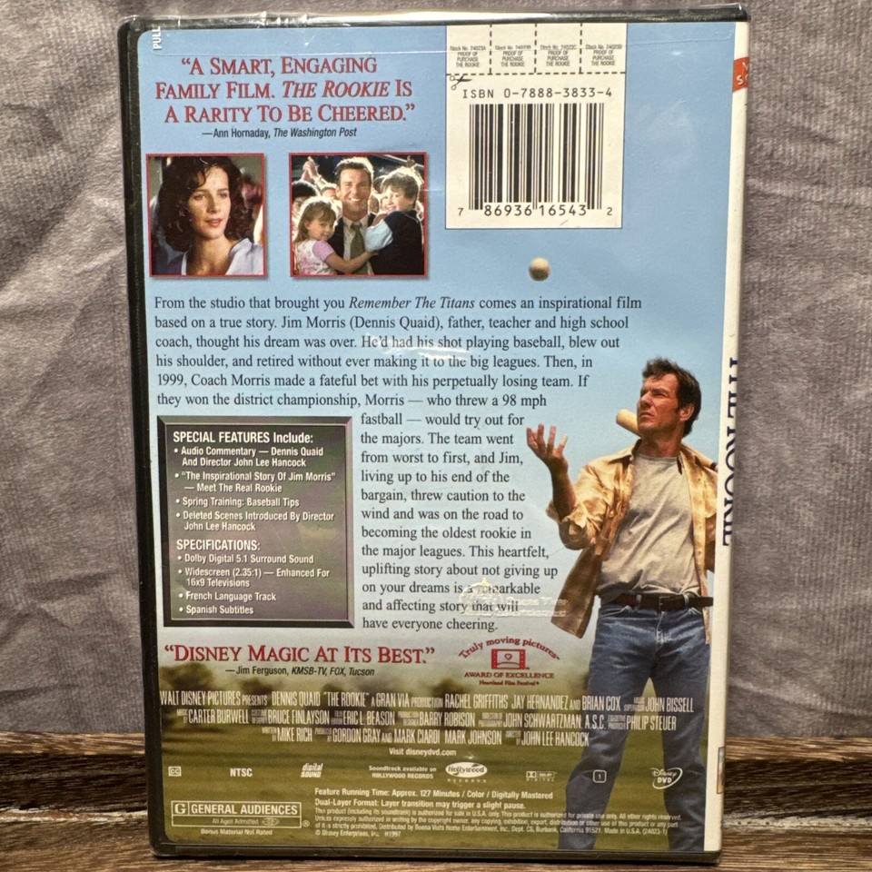 DISNEY: THE ROOKIE DVD MOVIE, DENNIS QUAID, RACHEL GRIFFITHS, BASED ...