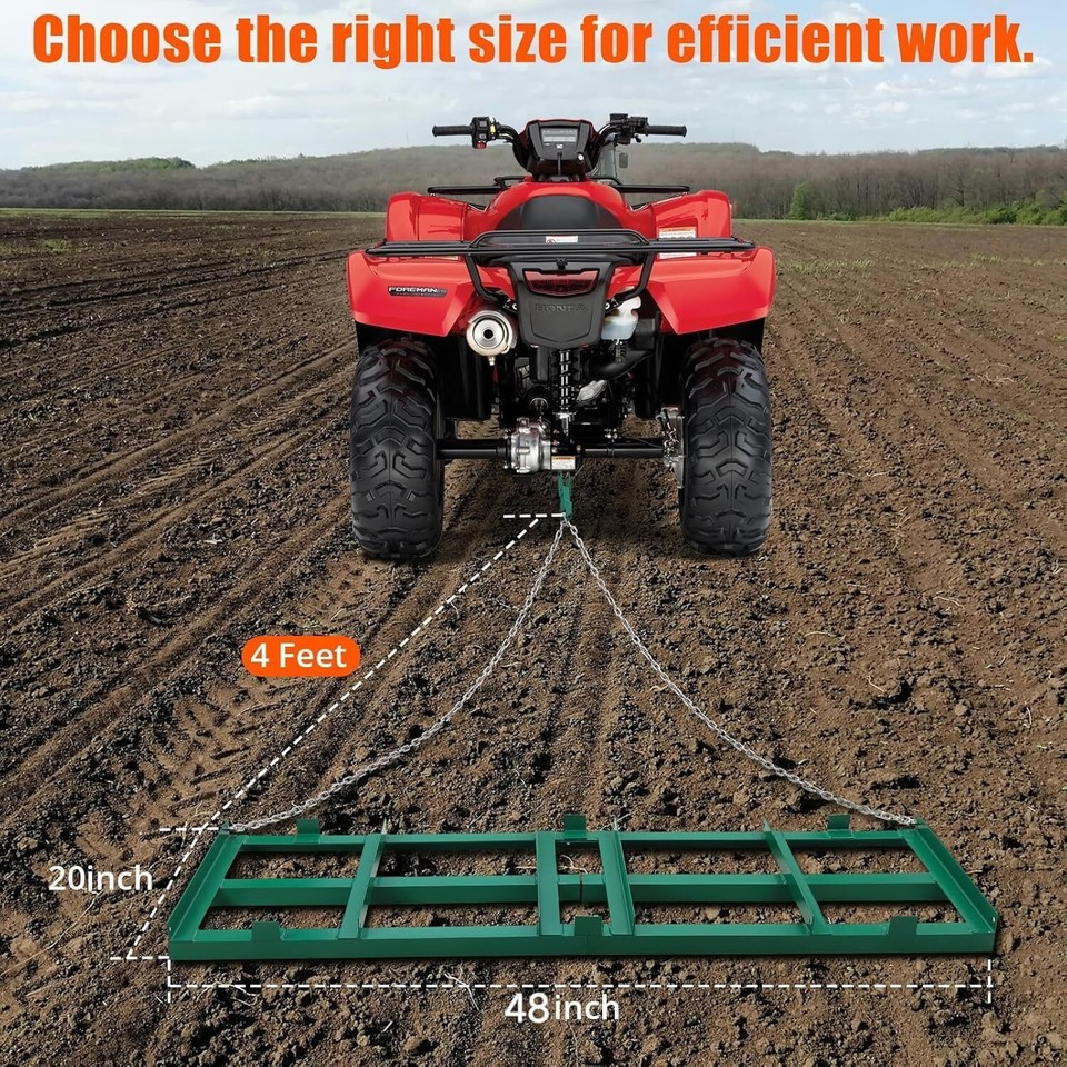 48"x20" Lawn Leveling Rake Landscape Rake Tow-Behind Tool for Atvs ...