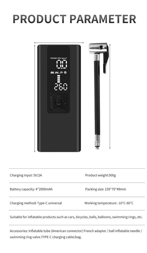Air Moto Air Pump Tire Inflator Portable Air Compressor Air Pump for ...