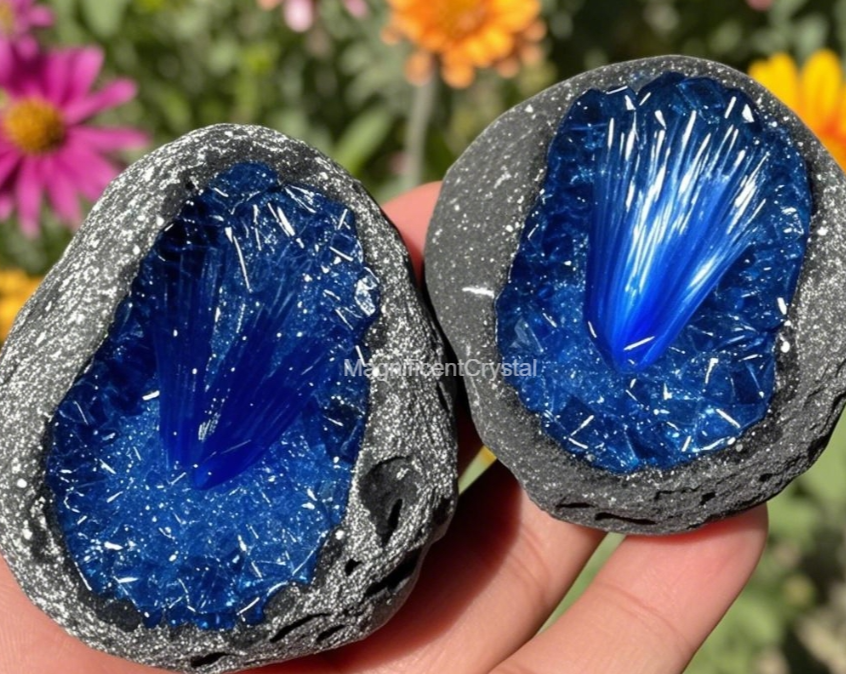 Rare Meteorite-Inspired Blue Copper Crystal Cluster Goethite Quartz ...