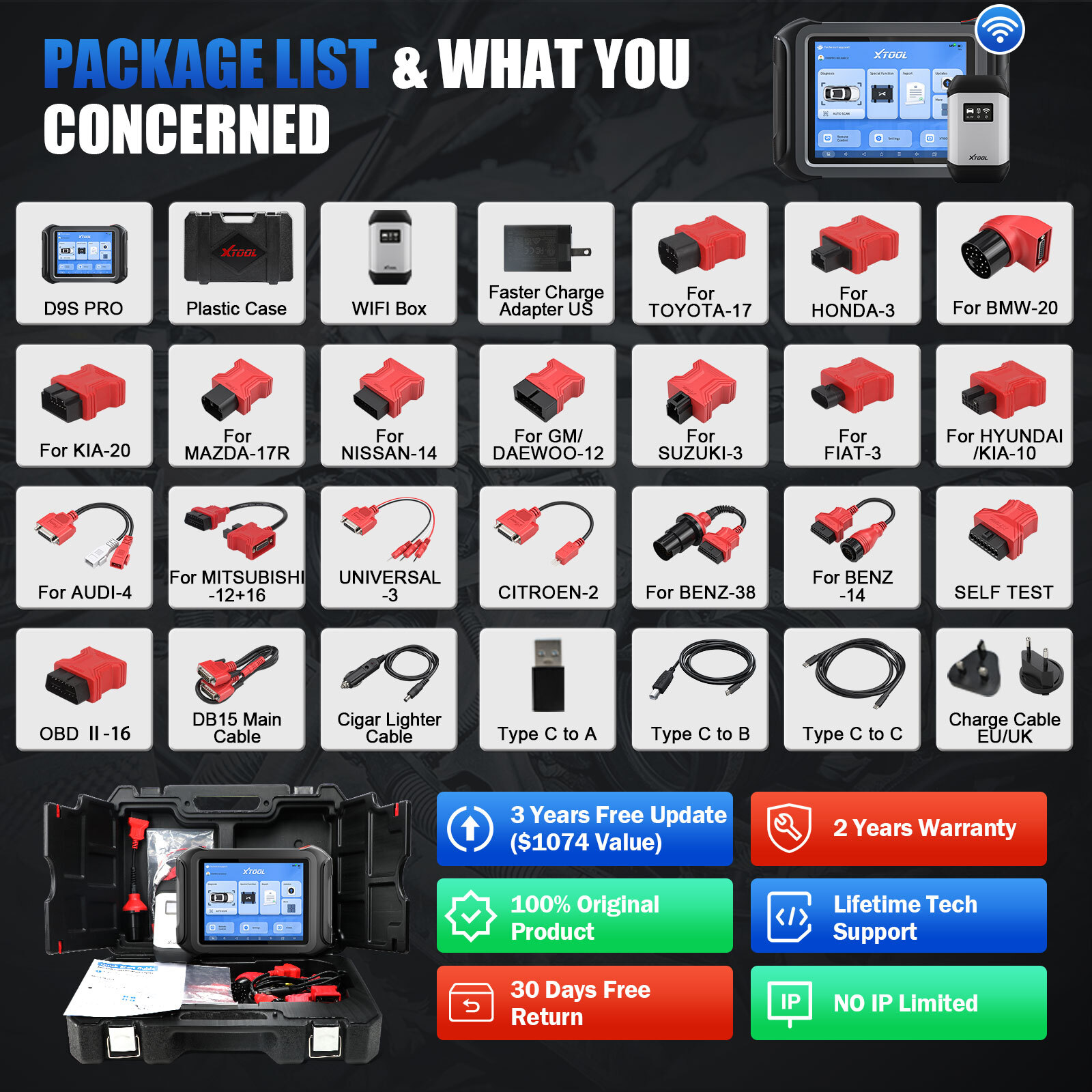 2025 XTOOL D9S PRO OBDII Diagnostic Tool Car Scanner Key Programmer 45 ...