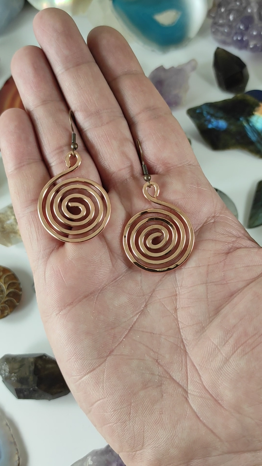Hammered Pure Copper Wire Wrapped Handcrafted Spiral Earrings - Unique ...