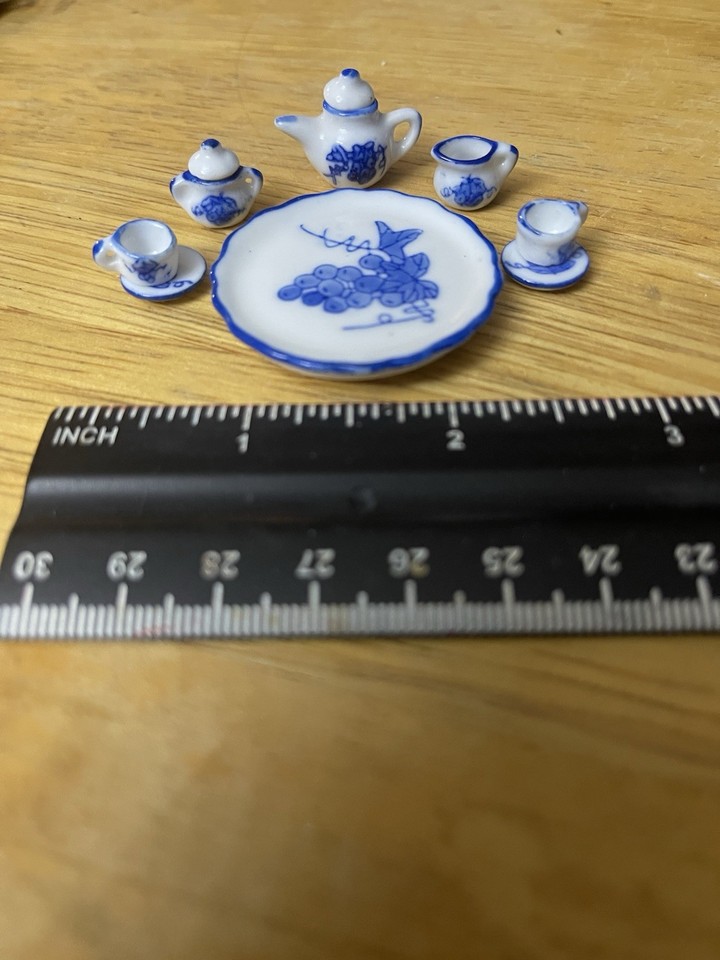 Vintage Porcelain MINI Tea Set Blue & White Doll House 9 pc. blue/white ...