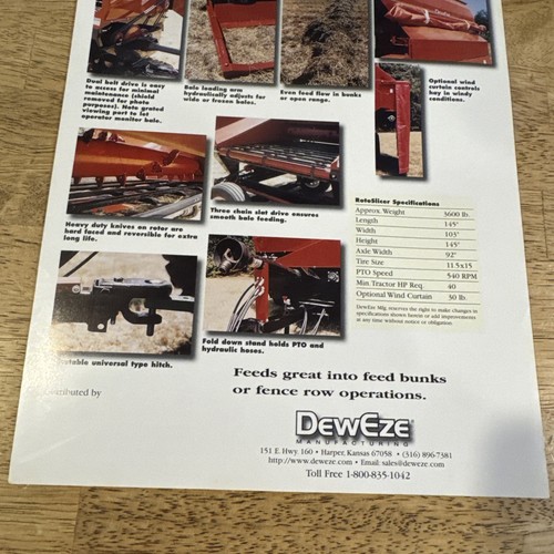 DewEze RotoSlicer Round Bale Processor Specification Sheet | eBay