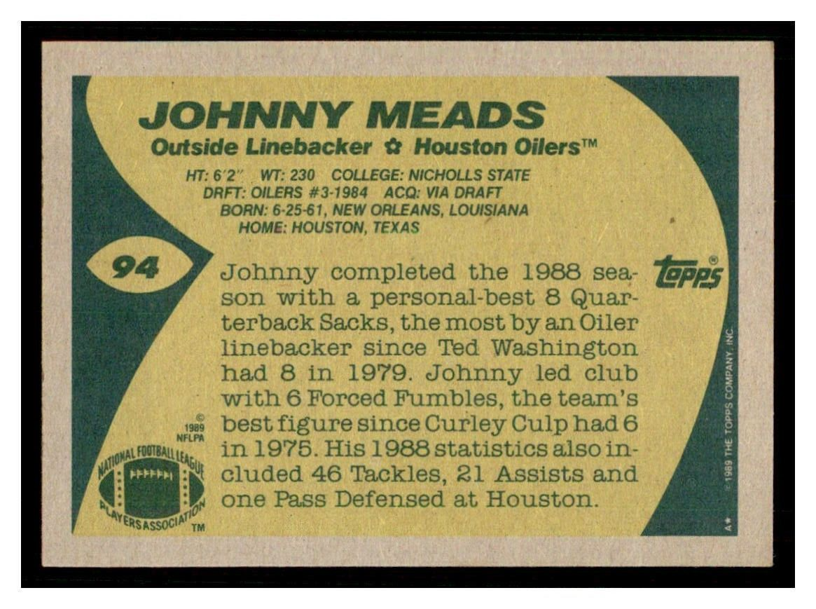 1989 TOPPS - NFL Football Rookie Trading Card #94 - JOHNNY MEADS ...