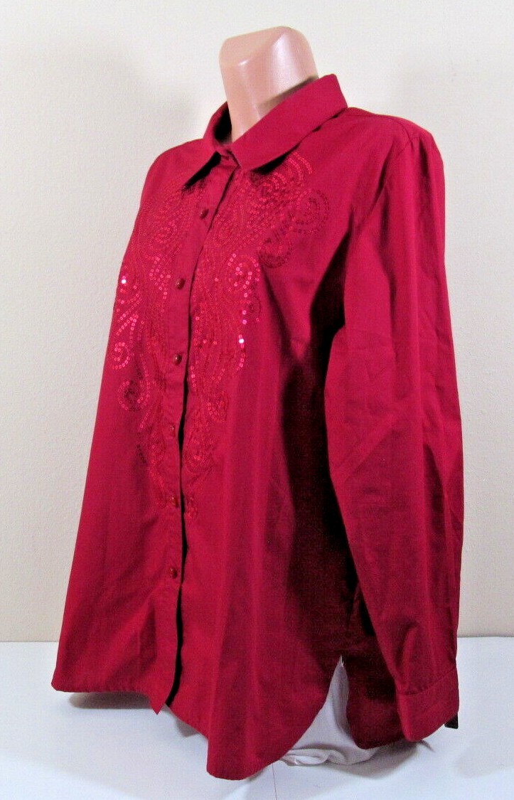 BOB MACKE WEARABLE ART XL Dark Red Button Up Blouse F… - Gem