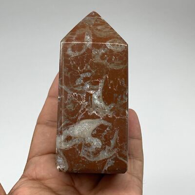 359.4g, 3.9" x 1.6" Natural Red Shell Fossils Tower Obelisk Wand ...