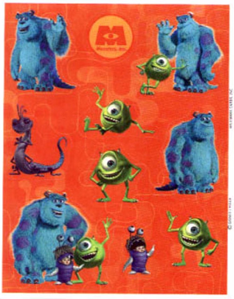3 Sheets Disney MONSTERS INC Scrapbook Stickers! Mike Sulley BOO! | eBay