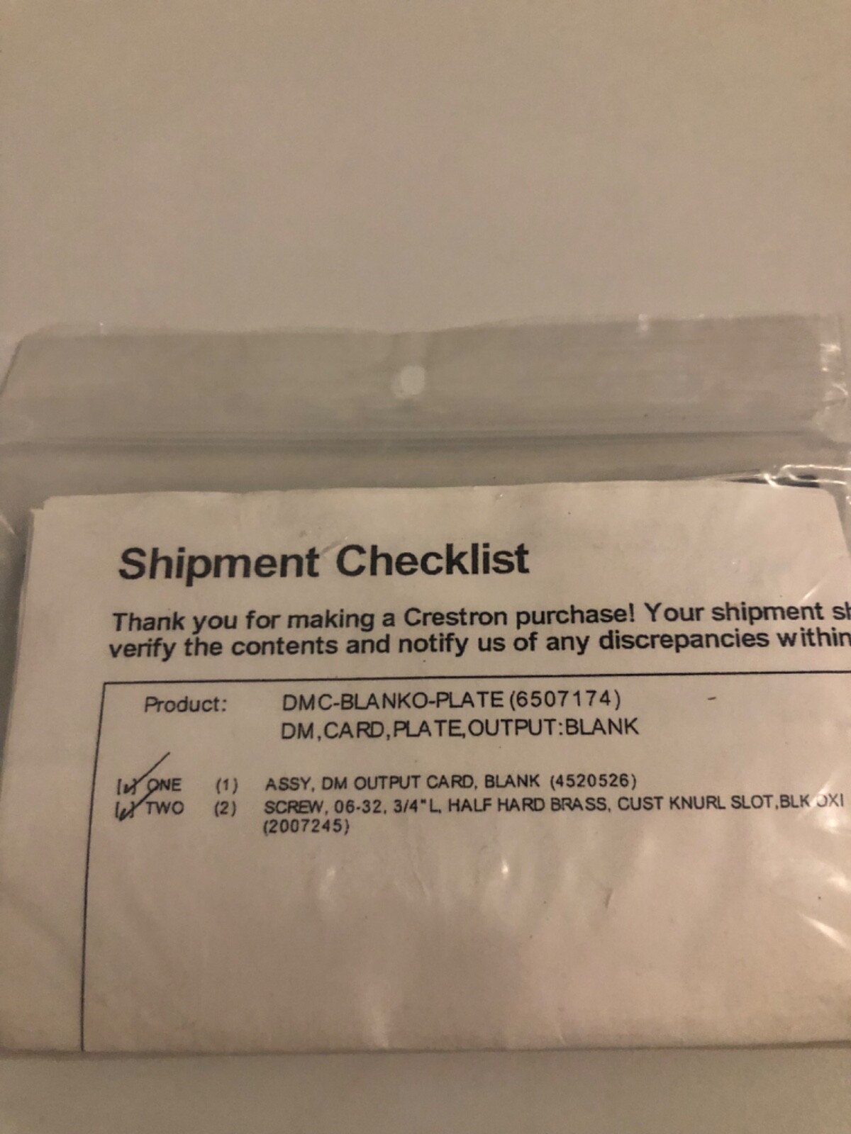 Crestron 6507174 DMC-BLANKO-PLATE DM CARD PLATE OUTPUT BLANK........LSS ...