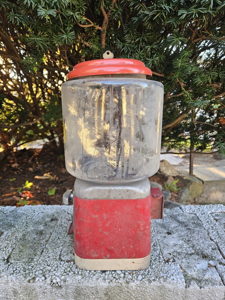 50s Vintage Oak Acorn Red Gumball Candy Machine With Key | eBay