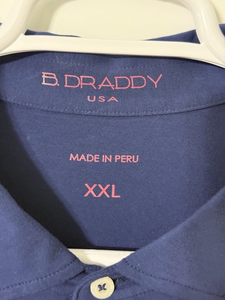 B Draddy Mens Gold Polo Shirt XXL Blue Pocket Flag Logo Performance | eBay