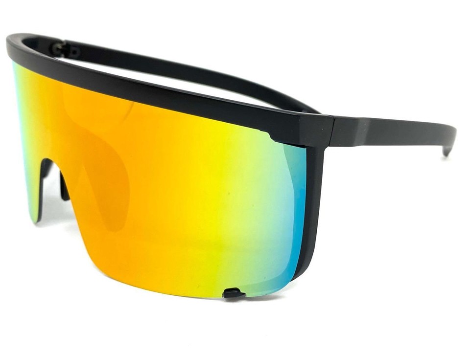 Oversize Modern Retro Shield Style SUNGLASSES Large Big Black Frame ...