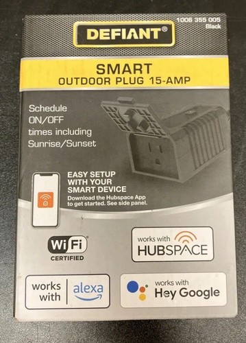 Defiant Smart Outdoor Single Outlet Plug Works w/ Alexa & Google Wi-Fi ...