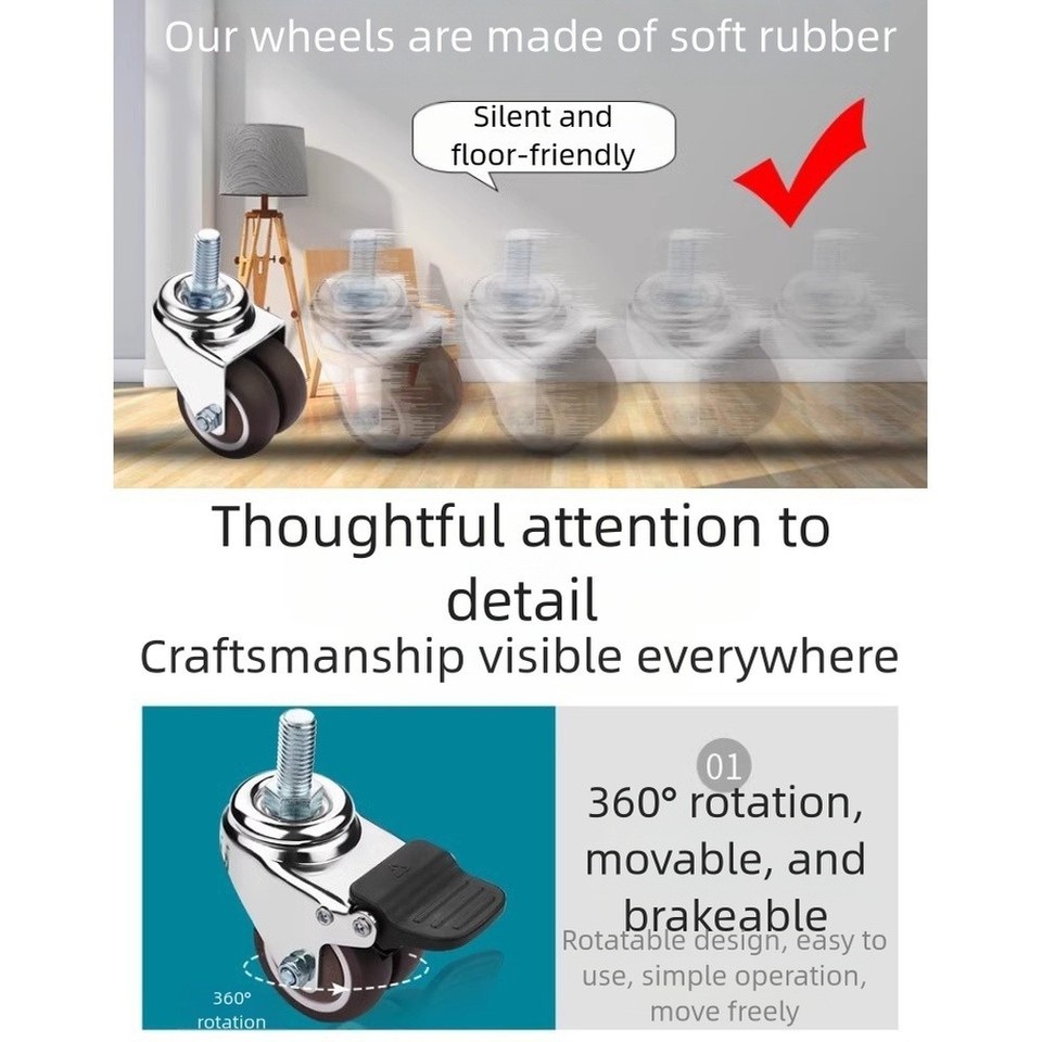 Braking Casters Swivel Heavy Duty Wheels Iron Rubber for Shelves and ...