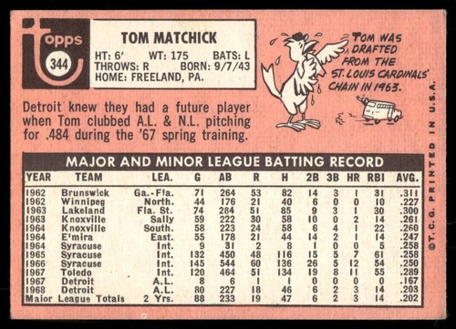 1969 Topps Tom Matchick Detroit Tigers #344 | eBay