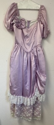 Loralie Prom 80s Satin Lace Vintage Puffy Sleeve Purple Formal Dress Sz ...