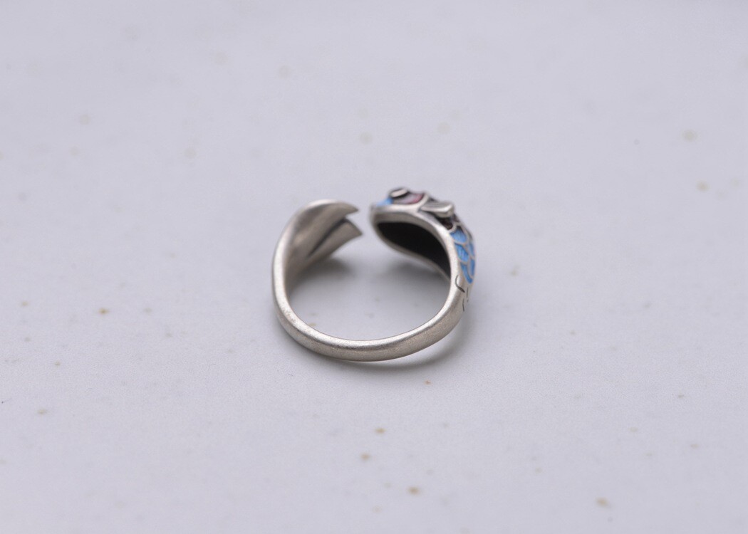 S925 Sterling Silver Vintage Enamel Lucky Carp Ring Blue & Purple ...