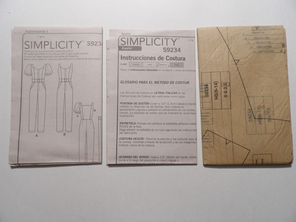 S9234 Sewing Pattern Mimi G Misses' Jumpsuit Sleeve Options 6-14 ...