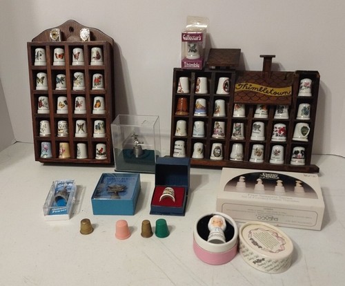 Diverse Vintage Thimble Collection 60 Pieces with 2 Wooden Display ...