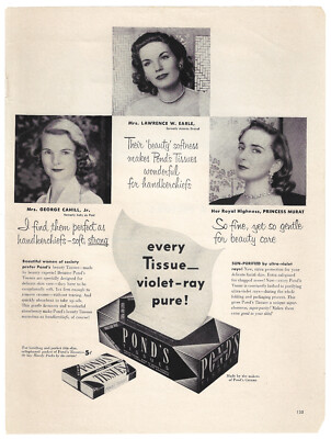 Ponds Tissues Print Ad Vintage Advertisement Household Violet Ray Pure ...