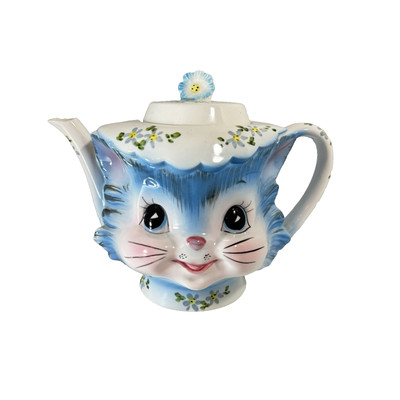 Vintage Lefton Miss Priss Kitty Blue Ceramic 4 Cup Teapot Cat Tea Pot ...