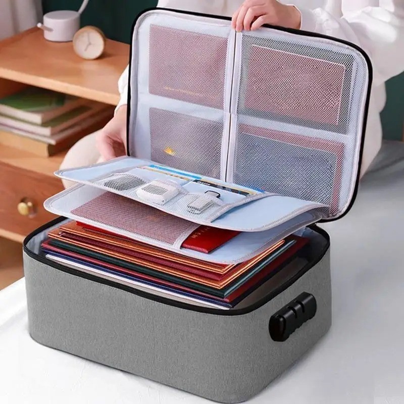 Fire Proof Waterproof Document Box with Lock File Storage Organizer ...