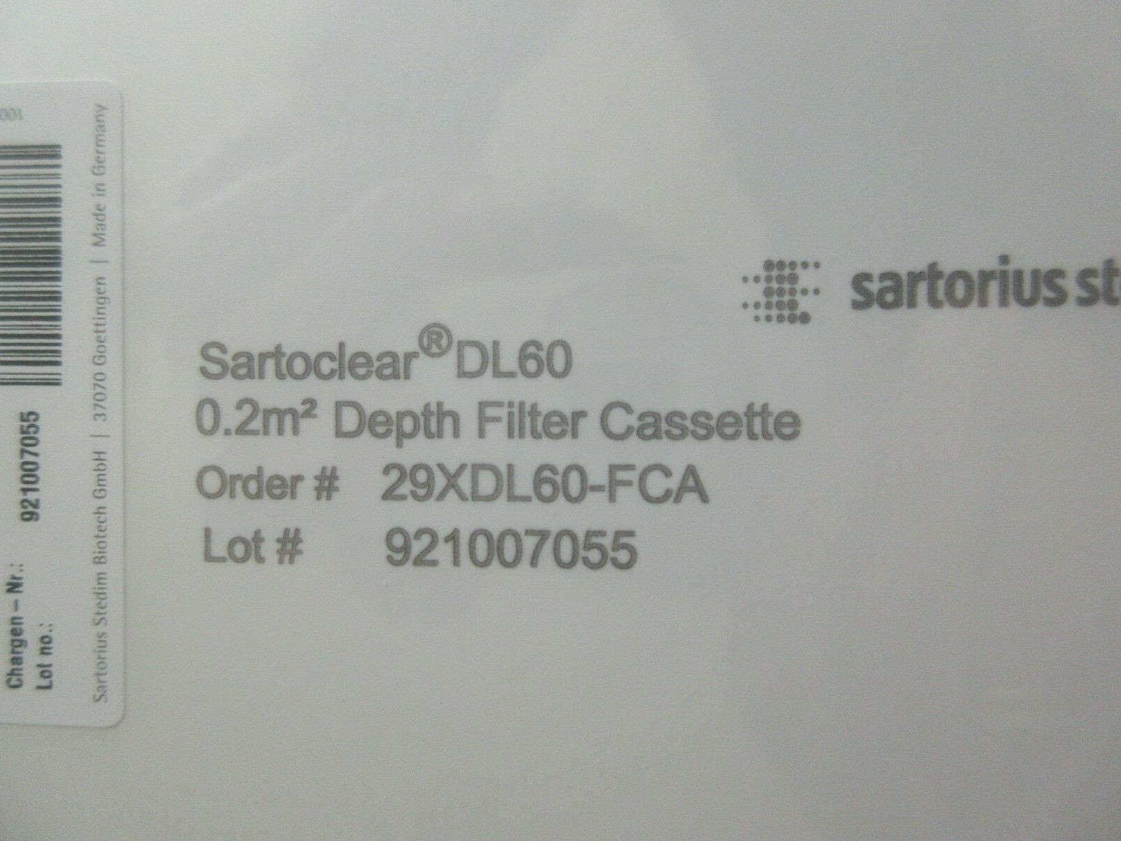 SARTORIUS STEDIM 29XDL60-FCA SARTOCLEAR DL60 DEPTH FILTER CASSETTE EXP ...