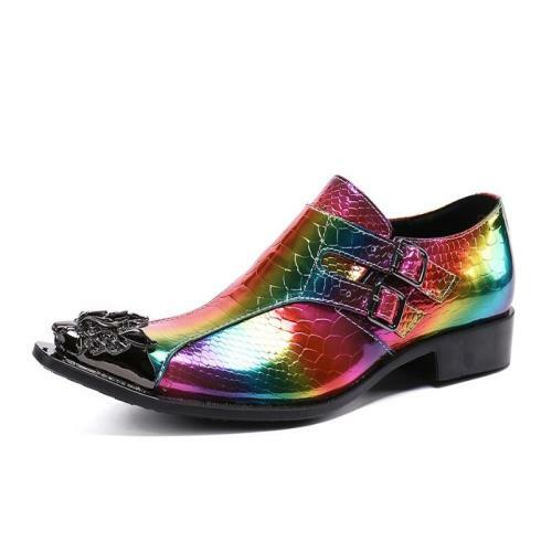 Men's Fashion Metal Heads Shoes Pointy Toe Grain Leather Party Bar ...