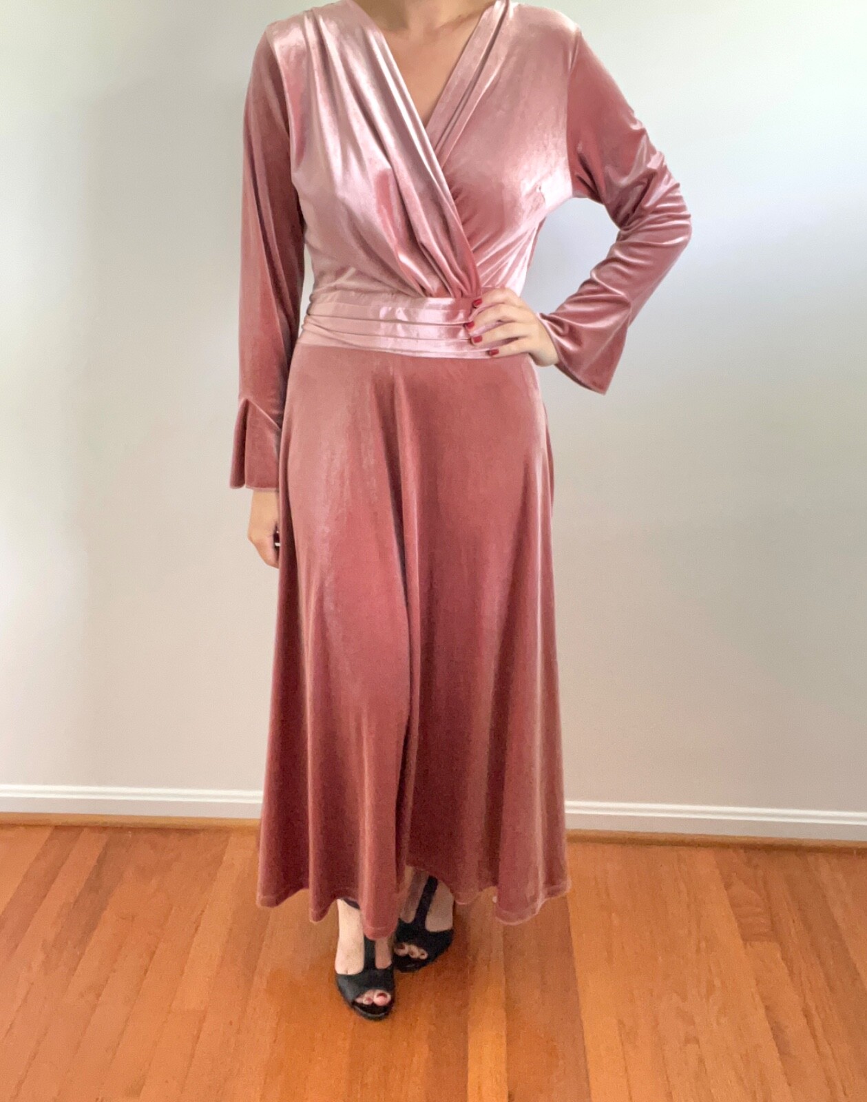 Pink Velvet Dress with pockets by MIGEER. Size L. Ankle length. | eBay