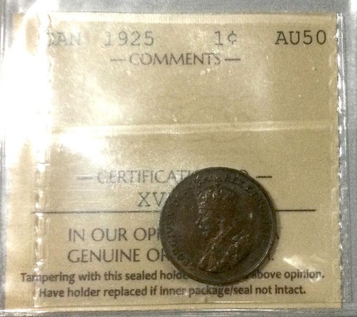 Canada 1925 Key Date ICCS Small Cent AU 50 Nice Coin Well Struck XVD398 ...