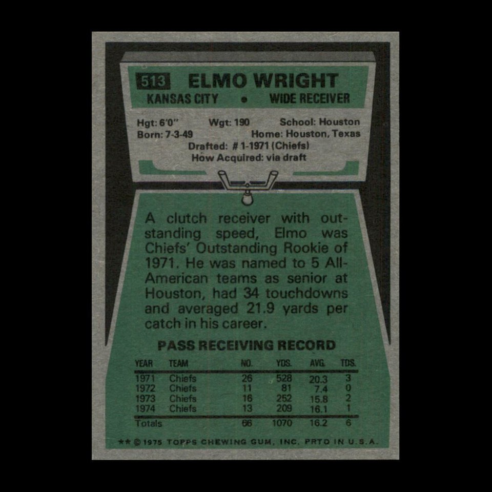 Elmo Wright 1975 Topps Kansas City Chiefs #513 Great Condition! | eBay