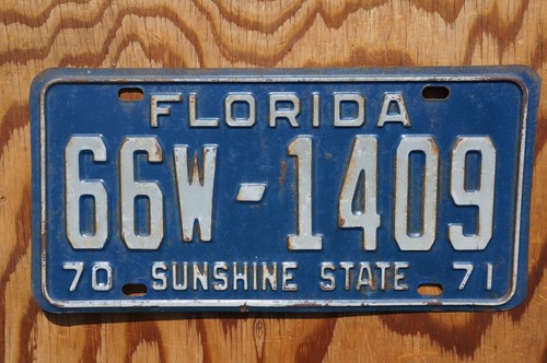1970 1971 Florida SUNSHINE STATE License Plate - GULF Cnty # 66W - 1409 ...