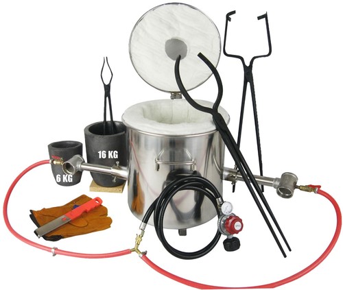 16 KG Gas Metal Melting Furnace Kit Foundry Copper Crucible Tongs Gas ...